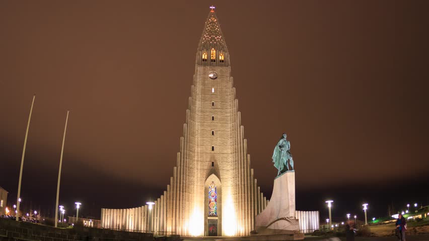 Timelapse At Night At Hallgrimskirkja, (Church Of Hallgrimur) Is A ...