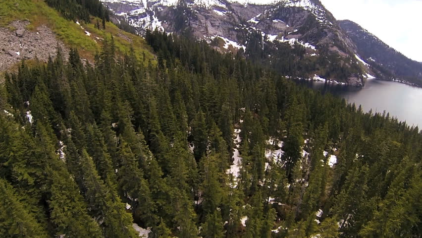 Aerial View Low Level Mountain Lake Forest Valley Wilderness Area ...