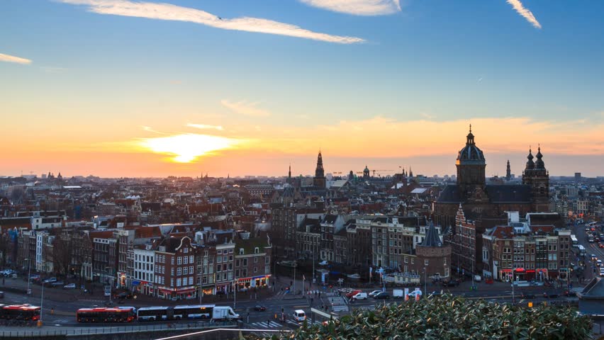 Amsterdam Skyline At Sunset (the Netherlands) Stock Footage Video ...
