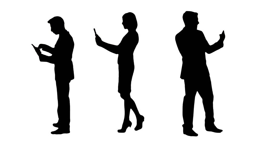 Multiple Silhouettes Of Busy Business People Talking On Phone, Reading ...