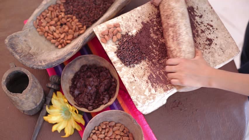 Indigenous Woman Grind Cacao Seeds Stock Footage Video (100% Royalty ...