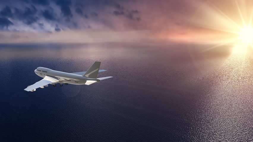 Flying Airplane with Sunset Over Stock Footage Video (100% Royalty-free ...