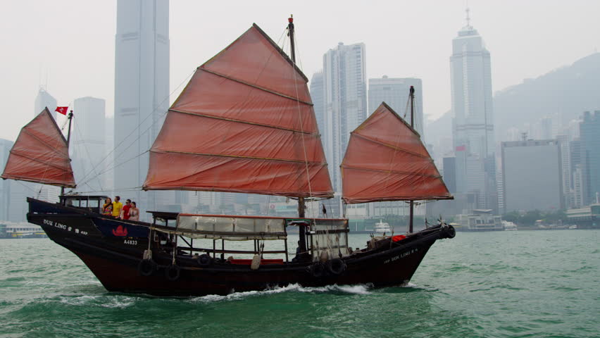 HONG KONG, CHINA - 16 JAN 2015: Traditional Wooden Junk Boat In ...