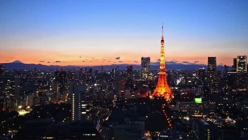 Timelapse View Of Tokyo City At Twilight With Tokyo Tower And Mt Fuji ...