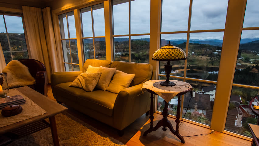 Bright Sunset Shines Through Window Of Dining Room At House Time Lapse ...