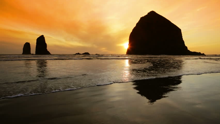 Stock video of silhouette haystack rock, cannon beach, oregon | 757162 ...