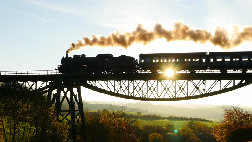 Steam Locomotive Crossing Bridge at Stock Footage Video (100% Royalty ...