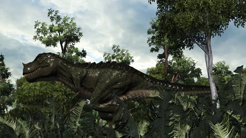 Stock Video Clip of T-Rex Tyrannosaurus Dinosaur roars in a prehistoric ...