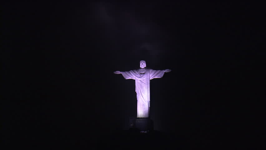 Christ The Redeemer Monument Night In Rio De Janeiro Brazil, One Of The ...