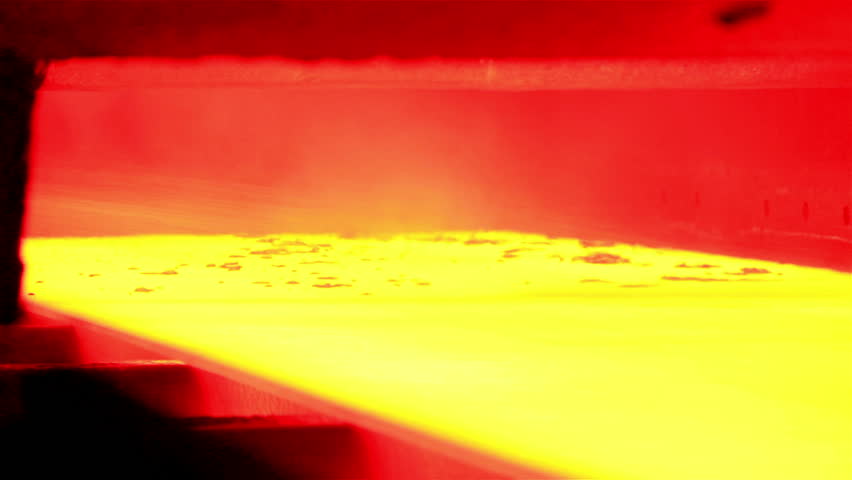 Hot Slab Are Moving In Mill, Production Of Steel Plants That Look Very ...