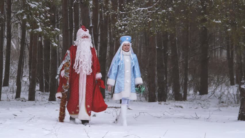 Ukrainian Santa Claus In Forest Give Gifts For Children. Stock Footage ...