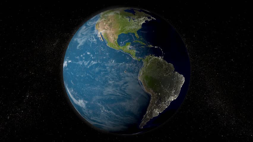 Earth In Space. View Of The Rotating Earth On The Left Side Of The ...